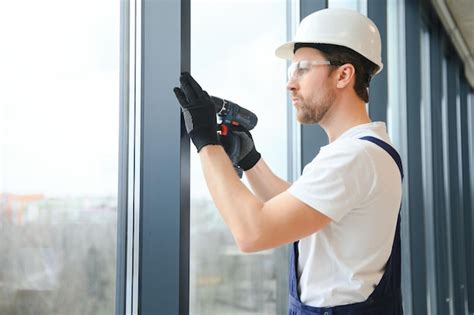 Premium Photo Service Man Installing Window With Screwdriver
