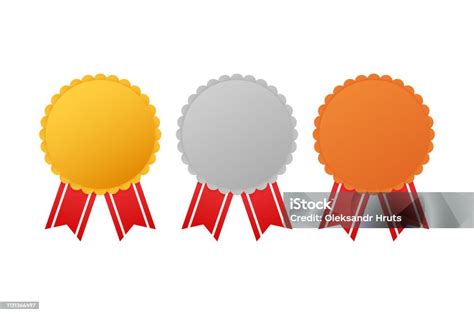 빨간 리본으로 수상 메달의 집합입니다 금 은 및 청동 벡터 일러스트 야구 플레이트에 대한 스톡 벡터 아트 및 기타 이미지