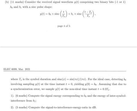 Solved 11 Marks Consider The Received Signal Waveform Yt
