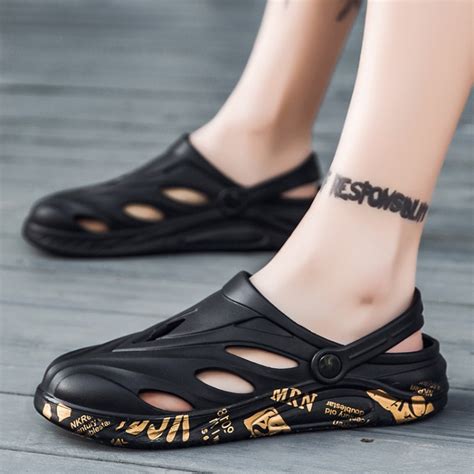 대형 샌들 여름 남성 플립 플롭 야외 구멍 신발 해변 신발 크기 44 블랙