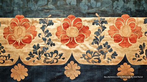 Ai创作图纺织品 图案 染色 技术 花卉 植物 蓝色 红色 金色 传统 艺术 设计 工艺 昵图网