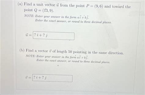solved a find a unit vector ū from the point p 9 6 and