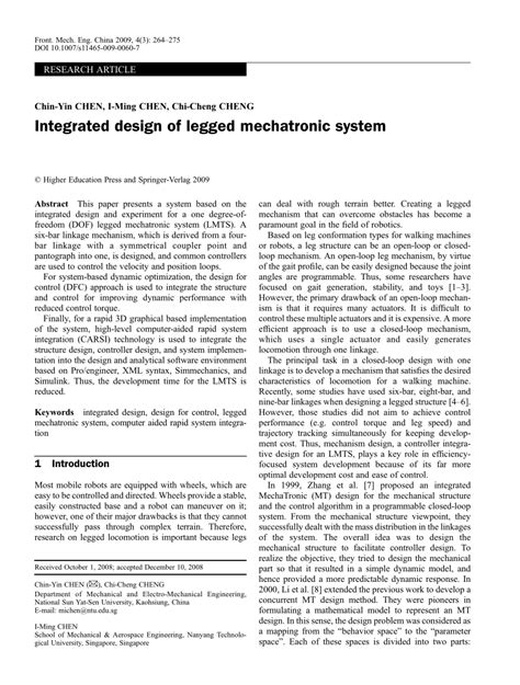 Pdf Integrated Design Of Legged Mechatronic System