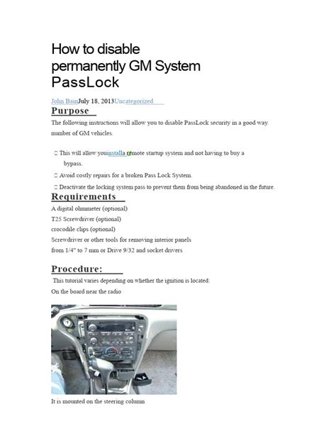 How To Permanently Disable Gm System Passlock Pdf Electrical