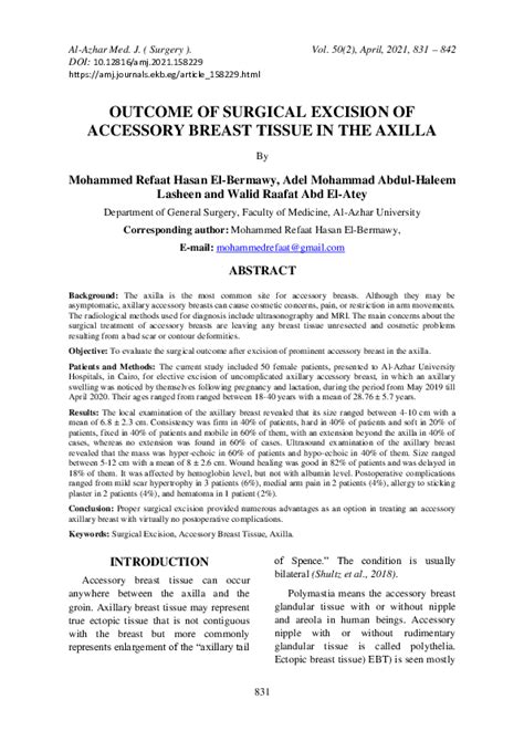 Pdf Outcome Of Surgical Excision Of Accessory Breast Tissue In The Axilla Adel Lasheen