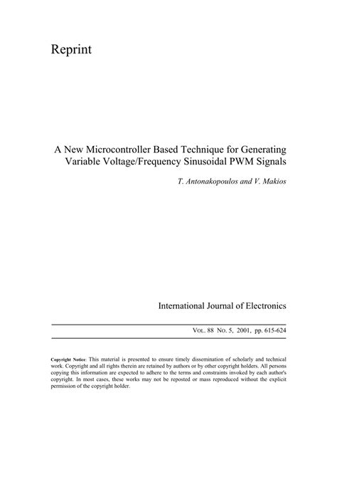 Pdf A New Microcontroller Based Technique For Generating Variable Voltagefrequency Sinusoidal
