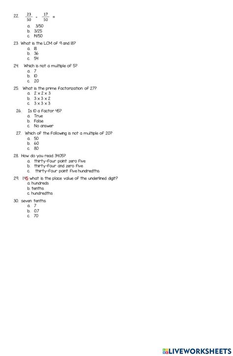 2ndqa Math4 Online Exercise For Live Worksheets