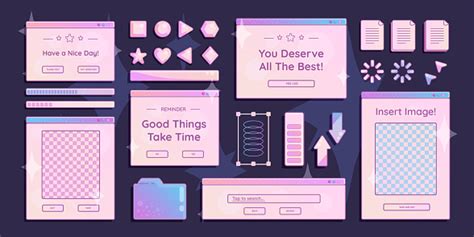 컴퓨터 화면 짧은 문구와 요소가 있는 열린 창 로딩 막대와 커서 폴더 및 문서 그래픽 디자인 스티커 및 장식 벡터 일러스트 레이 션 세트 0명에 대한 스톡 벡터 아트 및