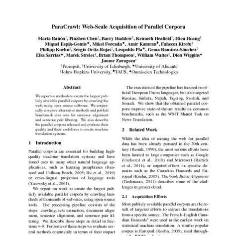 Paracrawl Web Scale Acquisition Of Parallel Corpora Acl Anthology