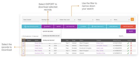 export download records to csv enquiry tracker