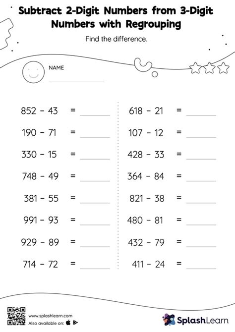 Subtract 2 Digit Numbers From 3 Digit Numbers With Regrouping Horizontal Subtraction Worksheet