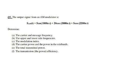 Solved The Output Signal From An AM Modulator Is Sam T Chegg