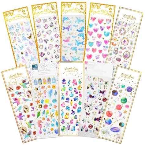 Fantasyon かわいい シール ごほうび 手帳 ステッカー キラキラした半透明のおしゃれでかわいいシールがいっぱい詰まったセット 手帳スマホケースのデコレーション等に 大量10枚セット