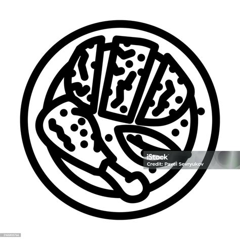 치킨 바삭 파삭 파삭 한 패스트 푸드 라인 아이콘 벡터 일러스트 레이 션 고기에 대한 스톡 벡터 아트 및 기타 이미지 고기 다리 신체 부분 닭 가슴살 Istock