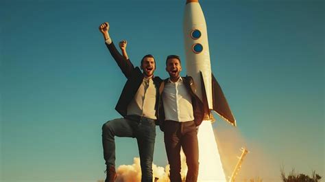 Two Businessman Launching New Start Up Illustration Premium Ai Generated Image