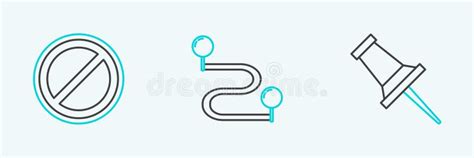 Set Line Push Pin Stop Sign And Route Location Icon Vector Stock Vector Illustration Of