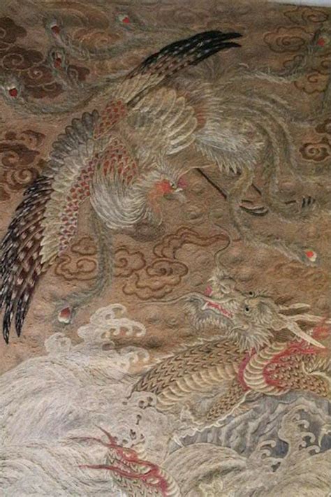 Textile Japanese Wall Hanging Tapestry Phoenix And Dragon