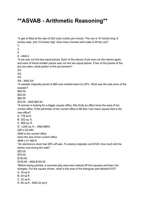 Asvab Arithmetic Reasoning Questions And Answers 2025 2026 Newest Update Already Graded A