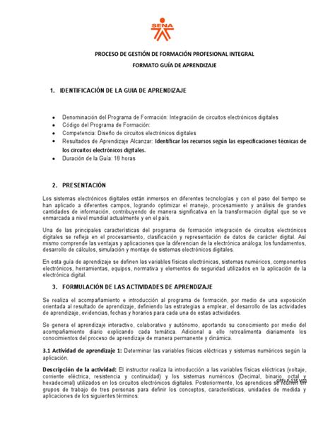 guia de aprendizaje 1 integración de circuitos electrónicos digitales pdf