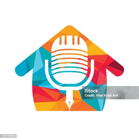 펜 마이크 컨퍼런스 팟 캐스트 라디오 로고 디자인 교육 팟 캐스트 벡터 로고 디자인 건축물에 대한 스톡 벡터 아트 및 기타