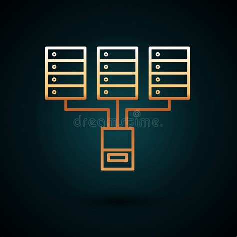 Gold Line Server Data Web Hosting Icon Isolated On Dark Blue Background Vector Illustration