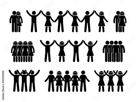 Stick Figure Group People Icon Vector Illustration Of Crowd Pictogram