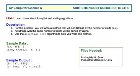 Solved Ap Computer Science A Sort Strings By Number Of