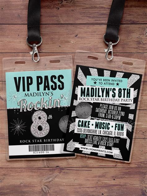Any Age Birthday Invitation Rock Star Vip Pass Backstage Pass