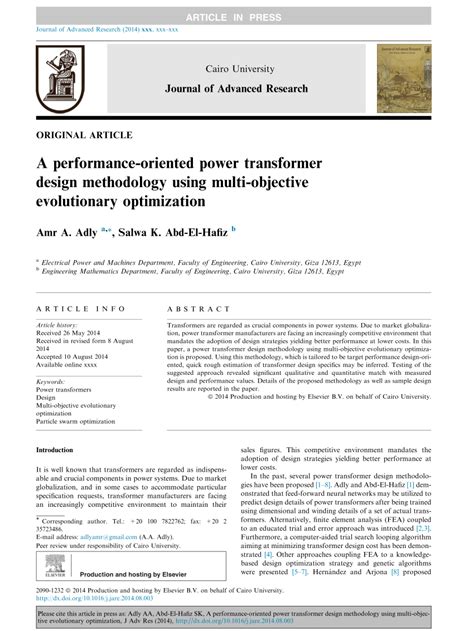 PDF A Performance Oriented Power Transformer Design Methodology Using