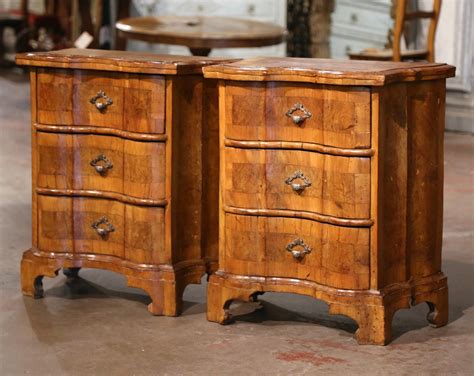 Pair Of 19th Century Italian Baroque Walnut Marquetry Bedside Tables