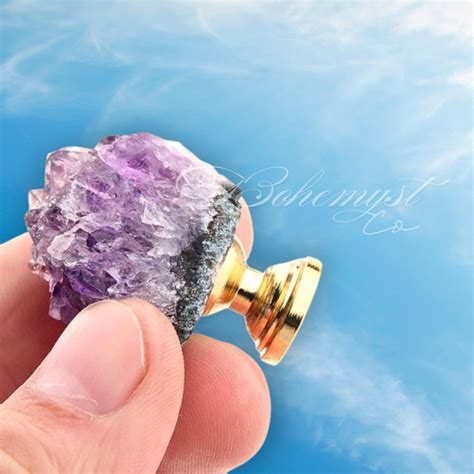 Natural Raw Amethyst Crystal Drawer Knobs Brass Cabinet Pulls For