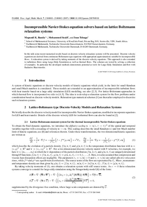Pdf Incompressible Navier Stokes Equation Solvers Based On Lattice Boltzmann Relaxation Systems