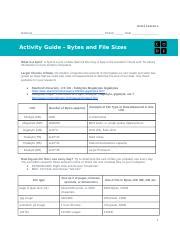 Lesson1BytesandFileSizes Unit 2 Lesson 1 Name S Period Date Activity Guide Bytes And File