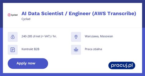 Oferta Pracy Ai Data Scientist Engineer Aws Transcribe Cyclad Warszawa
