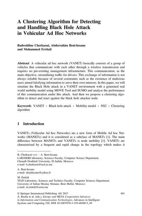 Pdf A Clustering Algorithm For Detecting And Handling Black Hole Attack In Vehicular Ad Hoc