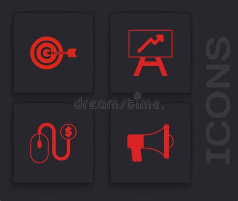 Set Megaphone Target Board With Graph Chart And Advertising Icon Vector Stock Vector