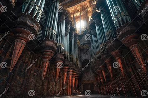 Rows Of Majestic Pipe Organ Pipes In A Cathedral Stock Illustration