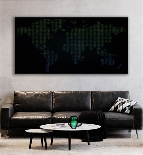 Binary Code World Map Binary Code Wall Decor World Map Wall Etsy Uk