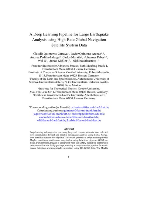 Pdf A Deep Learning Pipeline For Large Earthquake Analysis Using High Rate Global Navigation