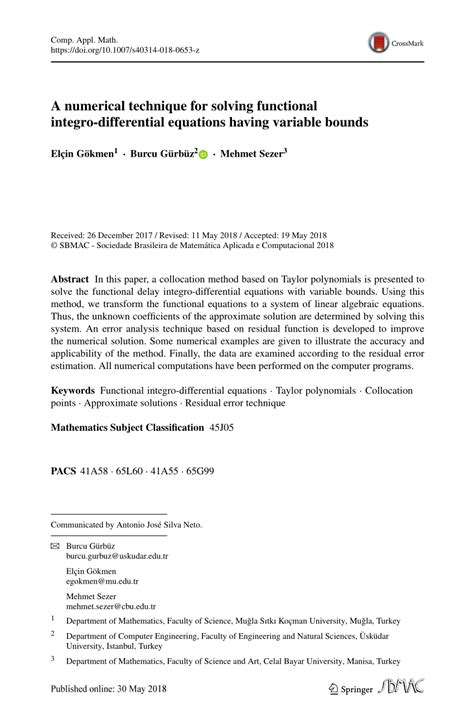 Pdf A Numerical Technique For Solving Functional Integro Differential Equations Having