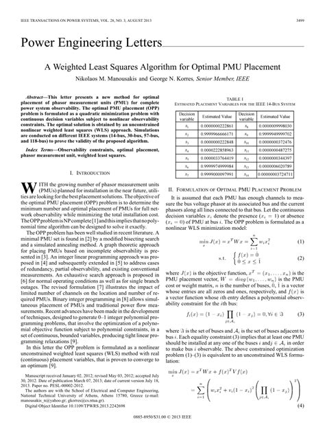 pdf a weighted least squares algorithm for optimal pmu placement