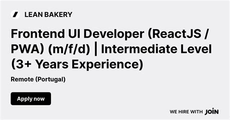 Lean Bakery Remote Frontend Ui Developer Reactjs Pwa Mfd