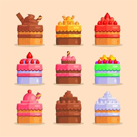 Premium Vector Various Colorful Cake Vector Set