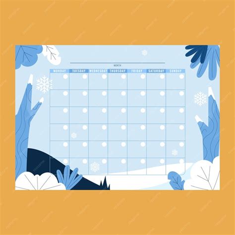 손으로 그린 월간 플래너 캘린더 무료 벡터