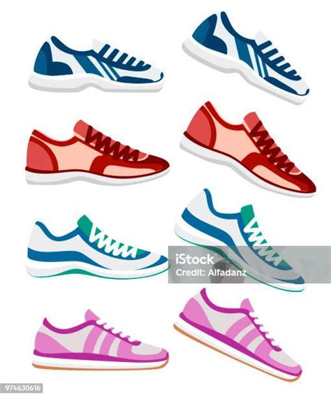 운동 화 신발입니다 체육 운동 벡터 일러스트 레이 션 피트 니스 스포츠 패션 스포츠 일상 운동 화 벡터 일러스트 레이 션 흰색 배경에 고립 걷기에 대한 스톡 벡터 아트 및
