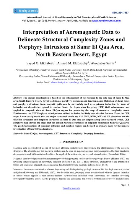 Pdf Interpretation Of Aeromagnetic Data To Delineate Structural Complexity Zones And Porphyry