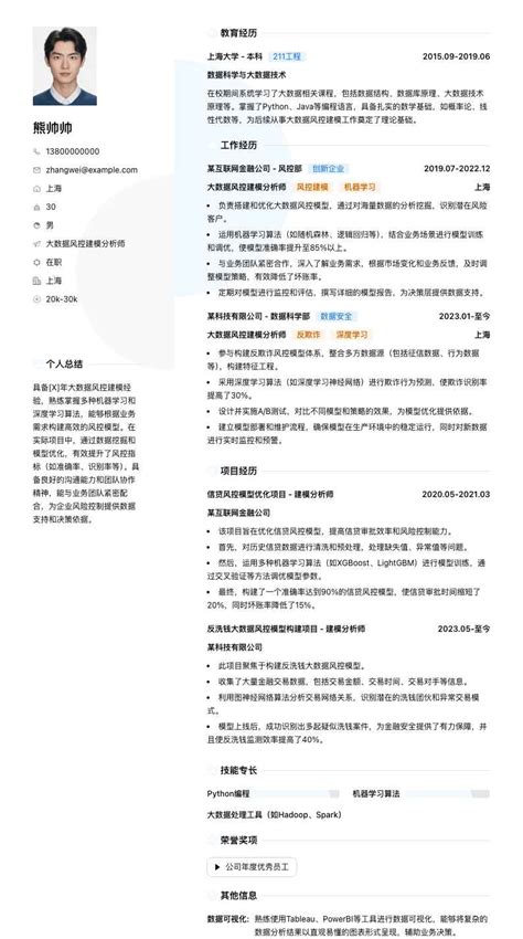 数据分析师简历 数据分析师简历模板在线制作 熊猫简历
