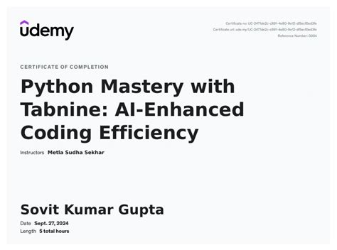 udemy course on tabnine ai enhanced coding sovit kumar gupta posted