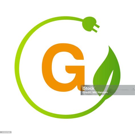 편지 G 녹색 에너지 전기 플러그 로고 템플릿 전기 플러그 사인 개념 에코 그린 리프 벡터 기호 0명에 대한 스톡 벡터 아트 및