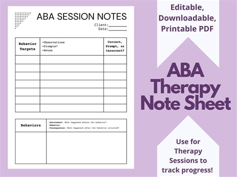 ABA Therapy Notes Behavior Technician Behavior Analyst Note Etsy